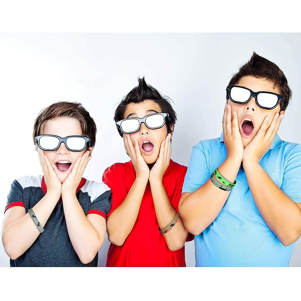 JOVITEC Pixelated Miner Style Character Wristband Bracelets Silicone Wristbands, Pixelated Theme Bracelet Designs for Mining Themed Style Party Supplies(24 Pieces,Style 1)