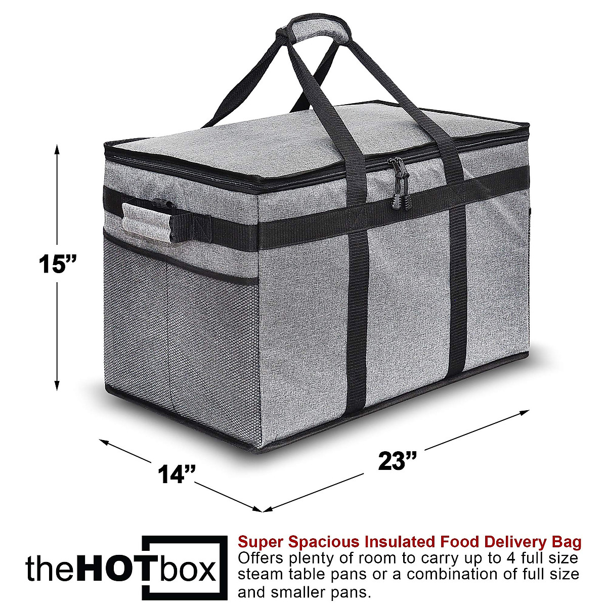 The HOT Box Insulated Food Delivery Bag - Premium Quality Bag for Hot and Cold Food for Uber Eats DoorDash Instacart Postmates Groceries Restaurants - XXL Sized Excellent for Catering - 23"x14"x15"