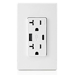Leviton T5833-W 20-Amp Type-C USB Charger/Tamper Resistant Receptacle, White