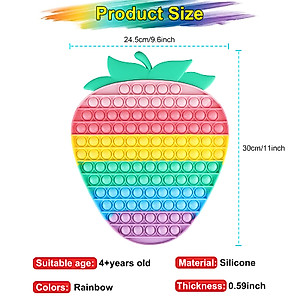 Pop Fidget Sensory Toys, Big Size Jumbo Strawberry Pop Toys Huge 112 Bubbles Push it Bubble Toy Cute Colourful Game Anxiety Stress Reliever Silicone Squeeze Toy Pop Sound for Girls Kids Adults Gifts