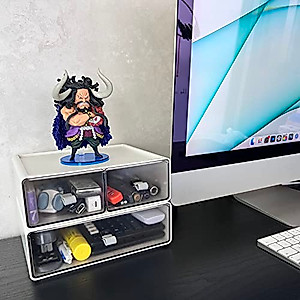 JIAFUJIN Desk Drawer Storage Box, Stackable Design, Stationery/Office Supplies Organizer, Plastic Cosmetic Organizer.For Stationery/Office Supplies/School/Home(White) 2 Compartments