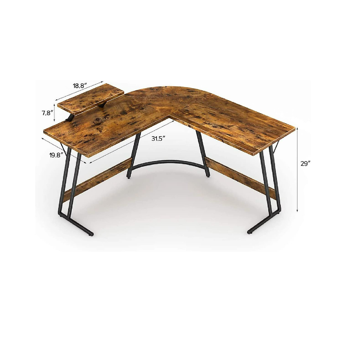 Escritorio en Forma de L, escritorio de esquina de oficina en casa, escritorio Grande para computadora de estudio con soporte de Monitor extraíble, Marrón