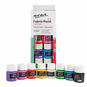 Mont Marte Permanent Fabric Paint Set 8 x 20ml Vivid Colours for Textile, Fabric, T-Shirt, Canvas, Wood, Ceramic, Glass