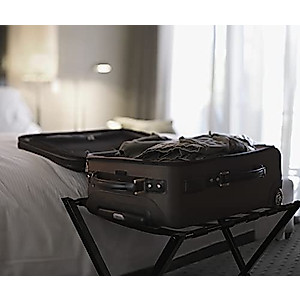 Folding Luggage Rack Suitcase Stand with Storage Shelf for Guest Room Bedroom Hotel, Black (1)