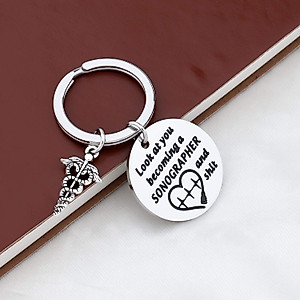 PLITI Sonographer Gifts For Women Funny Ultrasound Technician Gifts Radiologist Gift Sonography Student Graduation Gift Look At You Becoming a Sonographer And Shit Keychain (becoming a sonographer)