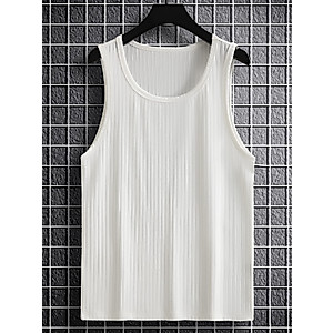 COZYEASE Men's Rib Knit Round Neck Sleeveless Solid Tank Top Bodycon Casual Plain Undershirts Top White M