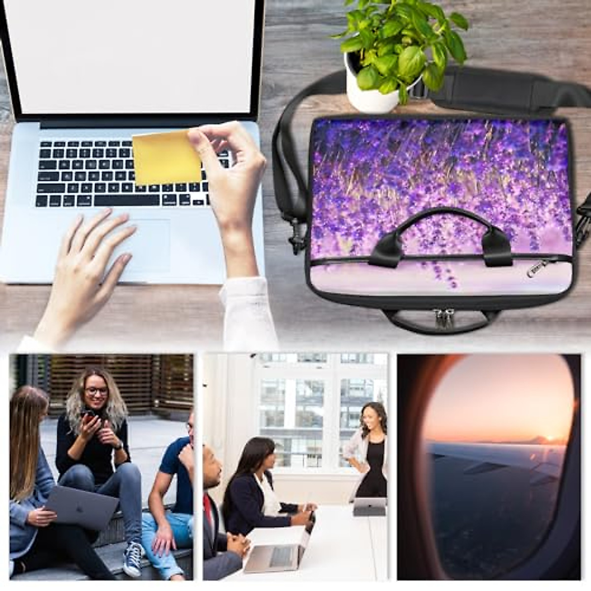 Lavender Laptop Computer Bag Waterproof Shoulder Messenger Bag 13-15 inch Durable Laptop Tote Bag with Shoulder Strap Handle Lightweight Crossbody Briefcase