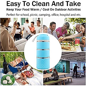 TiLeMiun Stackable Bento Lunch Box,Stainless Steel Lunch Containers With Lunch Bag & Utensil,Portable Leakproof Food Containers For Adults Kids School Picnic (Blue)