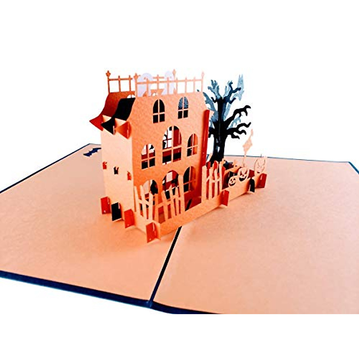 iGifts And Cards Creepy Haunted Mansion 3D Pop Up Greeting Card - Happy Halloween Pumpkin, Friendly Ghost, Evil Witch, Spooky Owl, Large Spider, Black Cat, Fun Birthday Gift, Cute Tombstone & Cemetery