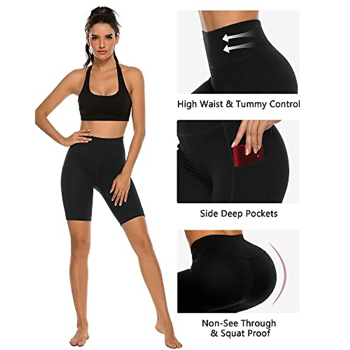 Stelle Womens High Waist Biker Cycling Fitness Gym Running Volleyball Workout Yoga Shorts (Large, 5'' Black)