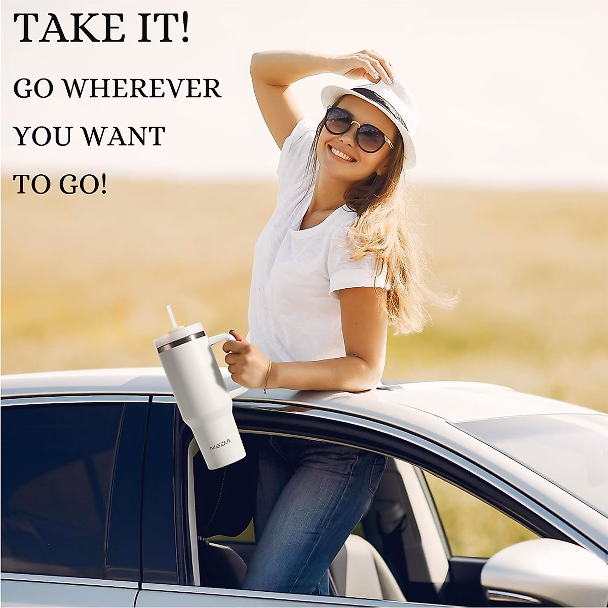 Tumbler with Lid & Straw 40oz | Leak Proof ,Insulated, Reusable Travel Coffee Mug Stainless Steel | Includes Tumbler Accessories Straw Cover + Silicone Boot for Water,Iced Tea,Coffee (Cream, 40oz)