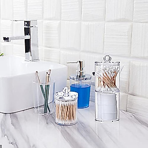 oAutoSjy 1pcs Qtip Holder Dispenser Clear Plastic Storage Container with Lid for Cotton Ball Cotton Swab Round Cotton Pads Floss Small Restroom Bathroom Storage Organizer Apothecary Jar Organizer