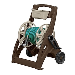 Suncast Hosemobile Portable Garden Hose Reel Cart with Wheels, Crank Handle, and Storage Tray for Gardening Accessories, 225' Hose Capacity, Mocha