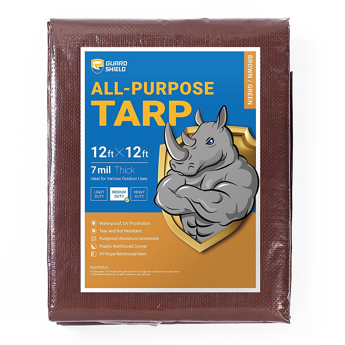 GUARD SHIELD Brown/Green Tarp 12x12 Feet Medium Duty Outdoor Waterproof Multi Purpose Poly Tarps Cover 7mil