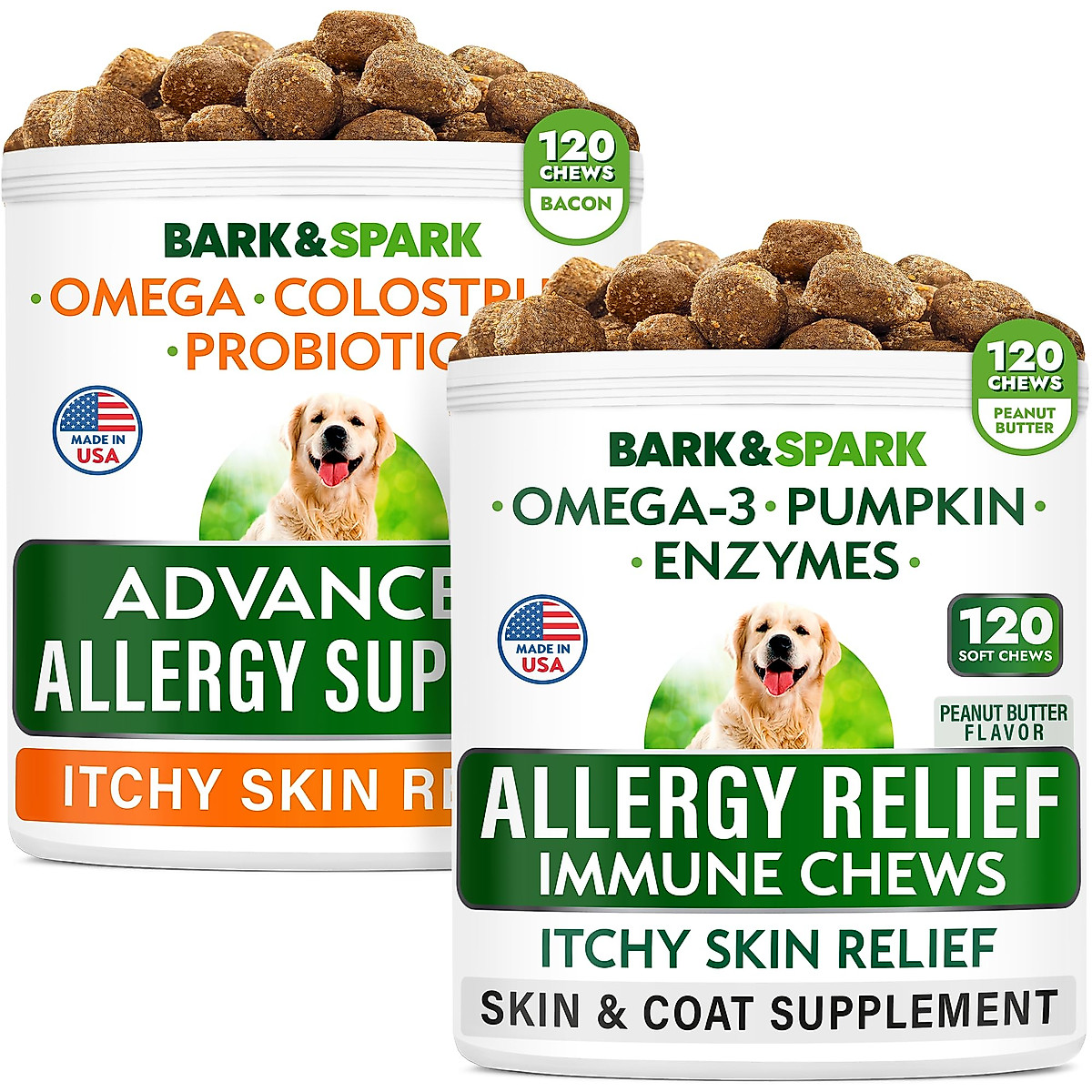 Advanced Dog Allergy + Allergy Relief Bundle - Itch Relief + Anti-Itch Skin & Coat - Probiotics w/Fish Oil Omega 3 + EPA&DHA Fatty Acid - Skin Allergies + Itching&Paw Licking - 240 Chews - Made in USA