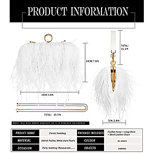 Zakia Real Natural Ostrich Feather Evening Clutch Shoulder Bag Party Bag (A-White)
