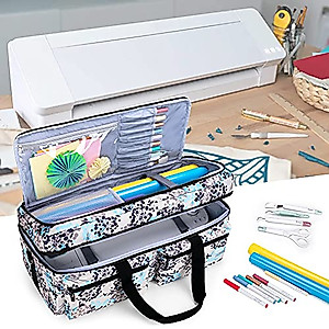 CURMIO Double Layer Carrying Case Compatible for Cricut Maker, Cricut Explore Air 2 and Silhouette Cameo 4, Travel Storage Bag with Pockets for Craft Tools, Dandelion (Bag only, Patented Design)