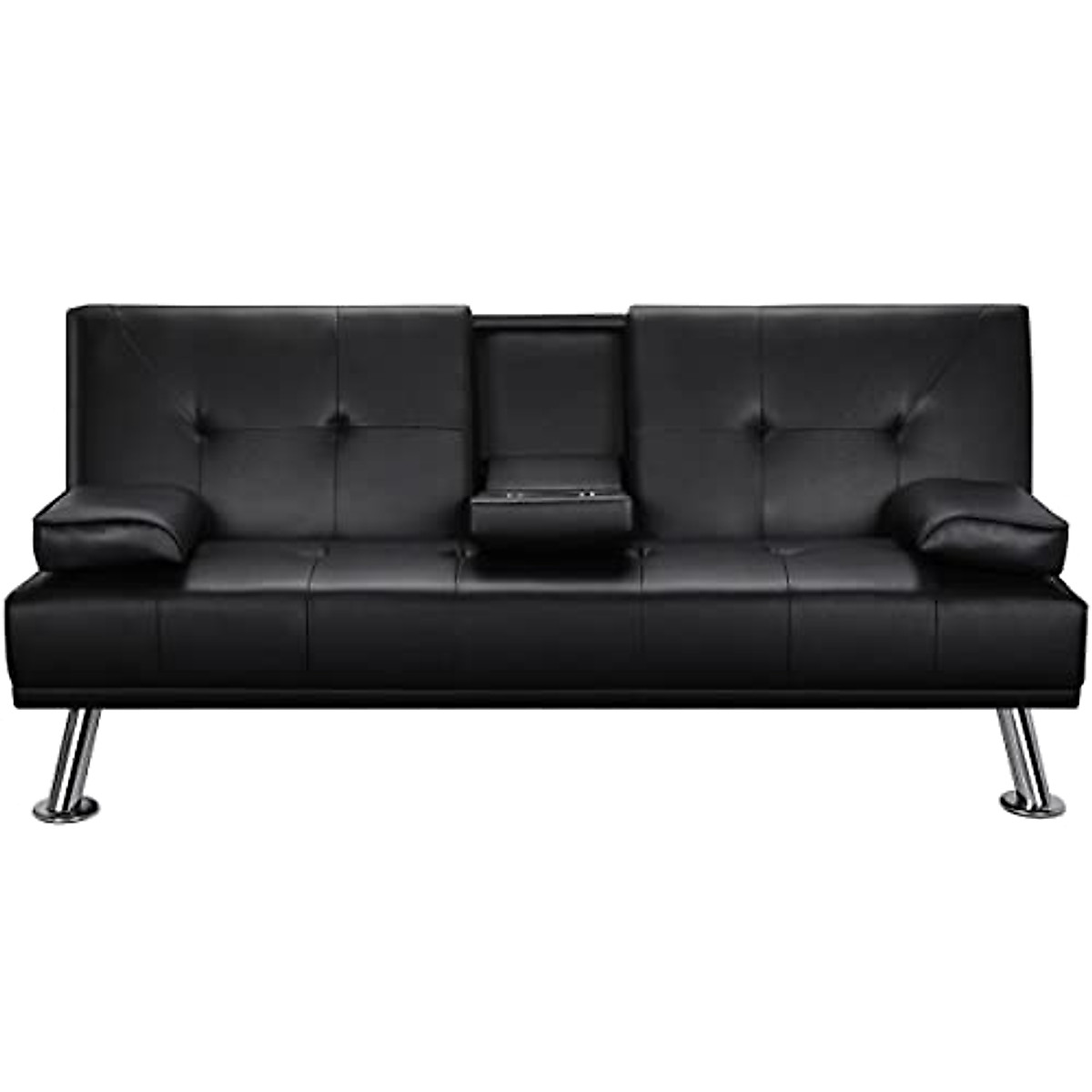 Topeakmart Living Room Futon Sofa Bed Faux Leather Sofa Couch Modern Convertible Folding Recliner with Cup Holders Living Room Furniture Sofa Black