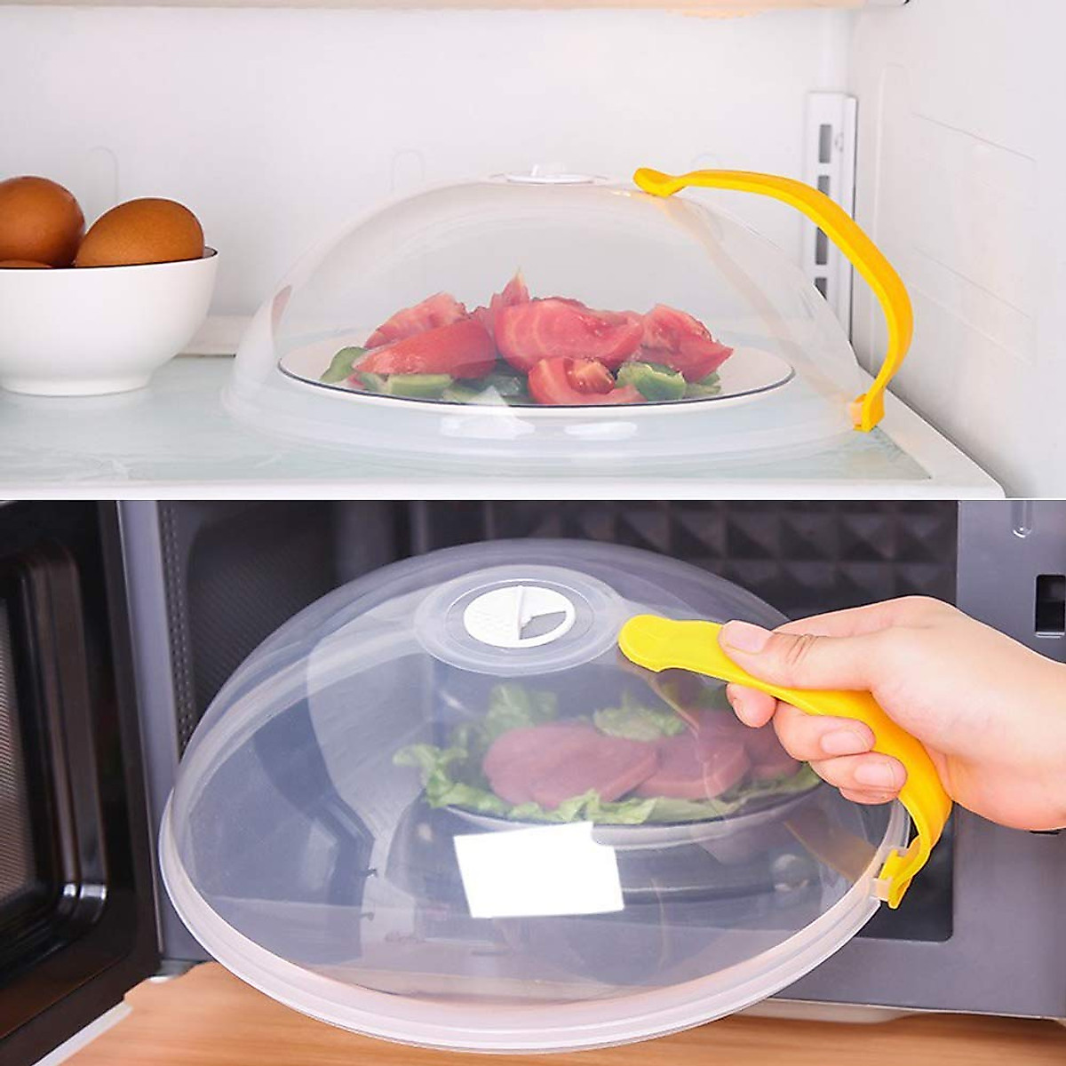 2 Pack Large Microwave Splatter Cover, Transparent Cover, Microwave Plate Cover Lid with Handle and Adjustable Steam Vents Holes Keeps Microwave Oven Clean