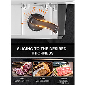 Meat Slicer for Home Use, FOHERE 200W Electric Deli Food Slicer With Two Removable 7.5" Stainless Steel Blade, Adjustable Thickness(0-15mm), Easy to Clean, Cut Meat Cheese Bread, Silver
