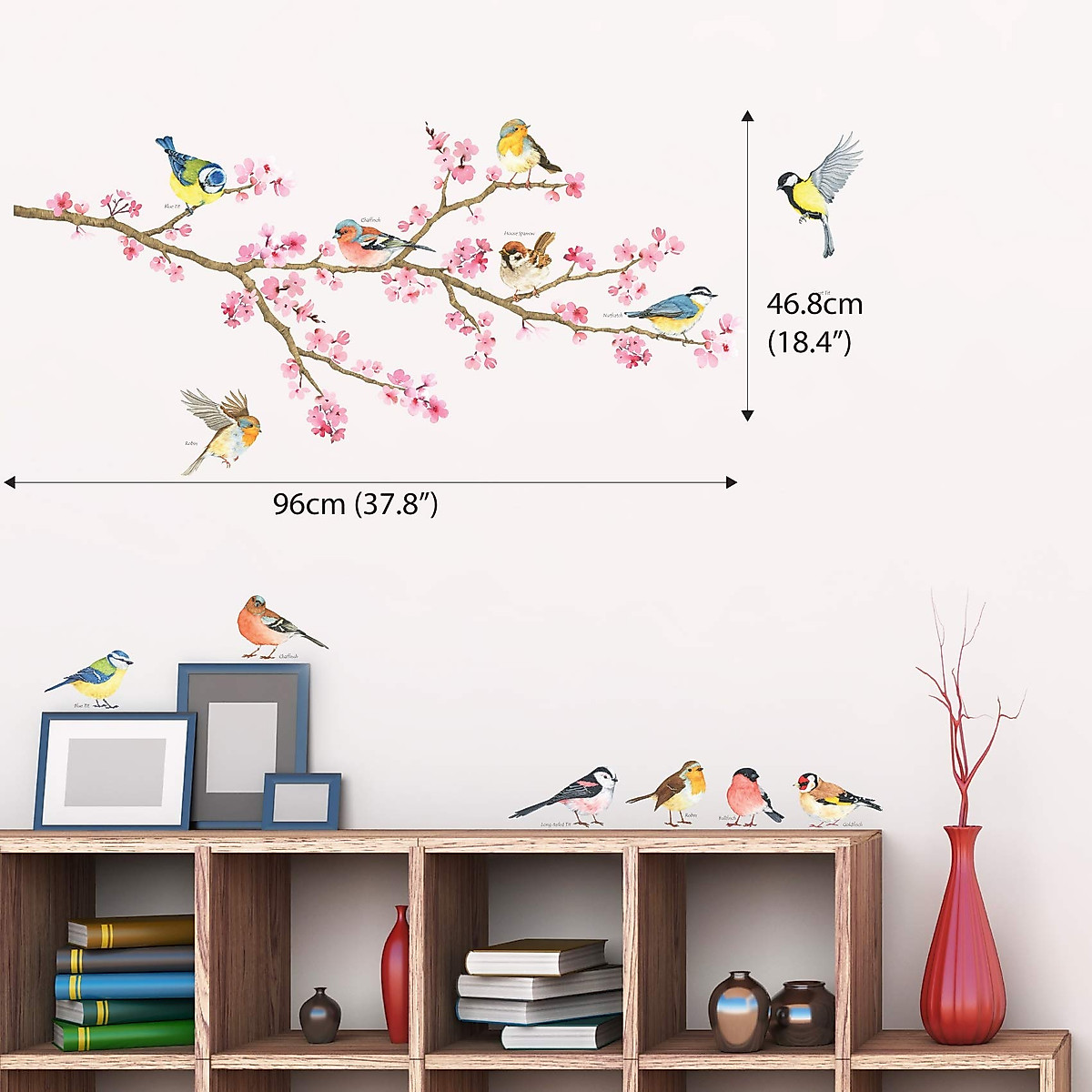 DECOWALL DWL-1904 Cherry Blossom Garden Birds Kids Wall Stickers Wall Decals Peel and Stick Removable Wall Stickers for Kids Nursery Bedroom Living Room d?cor