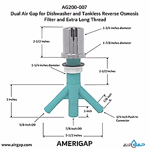 Dual Air Gap for Dishwasher and Tankless Reverse Osmosis Filter with Extra Long Thread (AG200-007 AMERIGAP)