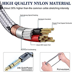 JOLGOO 1/4 Splitter Adapter Cable, 6.35mm Stereo Plug Male to Dual 6.35mm Jack Female Y Splitter Cable, 30cm/12 inches