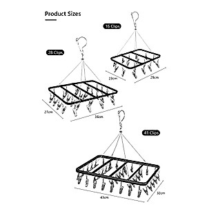 TOWOOZ Clothes Drying Rack with Clips, Stainless Steel Durable Clip and Drip Hanger Windproof Clothes Hanger Rack for Socks/Bras/Underwear/Towels, Portable Laundry Drying Rack (28 Clips, Black)