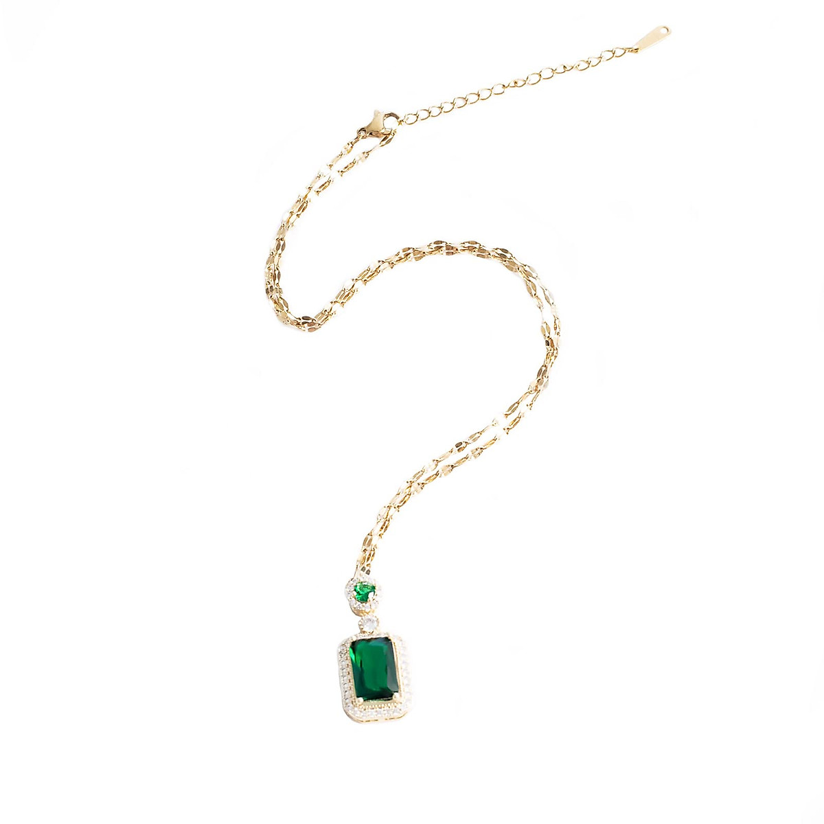 CKHAO Pendant Necklace for Women - Green Zircon Pendant 16''+2'' 18K Gold Plated Chain Women Jewelry HN1665