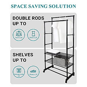 ZOES HOMEWARE Compact Clothes Rack | Rolling Clothing Rack | Metal Garment Clothes Rack for Hanging Clothes | Hanging Clothes Rack with 3 Shelves on Wheels