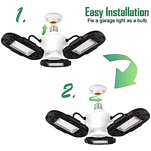 OOOLED 2 Pack LED Garage Lights, 80W LED Garage Lighting, Deformable LED Garage Lights Supporting E26 Screw Socket, 9600LM 6500K Super Bright White, LED Lights for Garage, Workshop, Basement