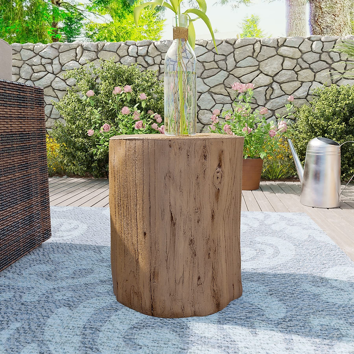 AQUILLA Rustic Stump Side Table, Brown Wood-Look End Table, Stump Accent Side Table Stool for Living Room