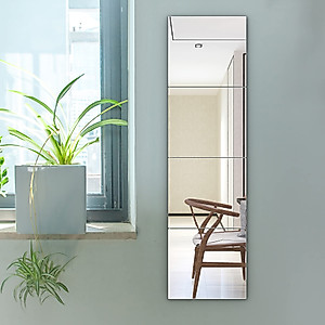 Full Length Wall Mirror Tiles,Glassless Mirror for Kids,Acrylic Extra Thick 1/8",40"x10" 4Pcs 10"x10",Shatterproof Frameless Mirror Wall Stickers.Apply Bedroom,Living Room,Door