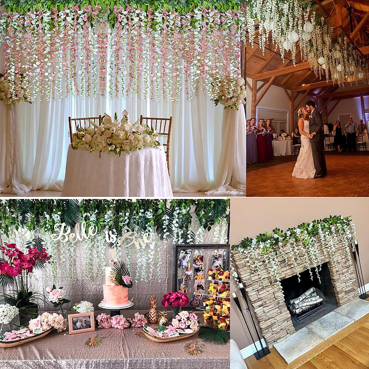 DearHouse 12Pack 3.6 Feet/Piece Artificial Wisteria Vine Garland Hanging Wisteria Garland Silk Flowers String for Home Party Garden Wedding Decor (White)