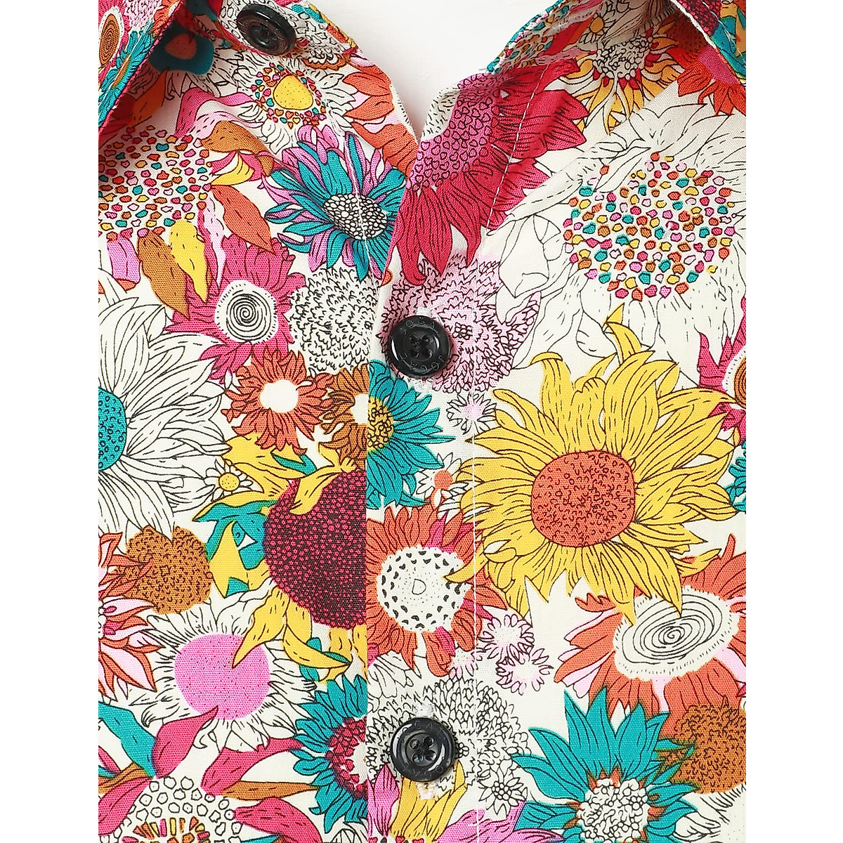 JOGAL Mens Floral Dress Shirt Long Sleeve Casual Button Down Printed Flower Shirts Beige Multicolor Large