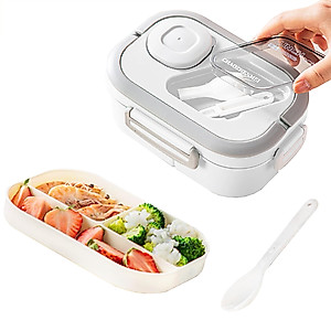 Tinaforld Adults Bento Lunch Box,Salad Container Large 43oz Salad Bowl, Bento-Style Tray for Toppings, 3oz Sauce Container for Dressings, and Built-In Reusable Fork (White)