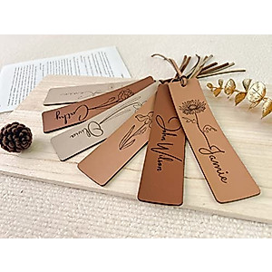 Personalized Engraved Leather Bookmark, Birth Flower Bookmark, Reader Gift, Name Bookmark, Birthday Gift for Her, Valentines/Anniversary Gift for Him/Couple.