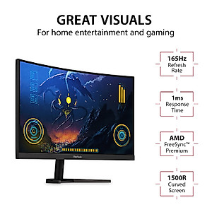 ViewSonic VX2468-PC-MHD 24 Inch Full HD 1080p 165Hz 1ms Curved Gaming Monitor with AMD FreeSync Premium Eye Care Frameless HDMI and Display Port (Renewed)