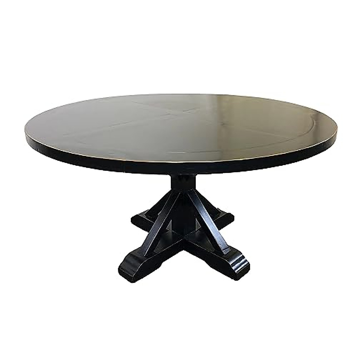 Benjara Sona 59 Inch Round Dining Table, Pedestal Base, Sanded Antique Black Wood