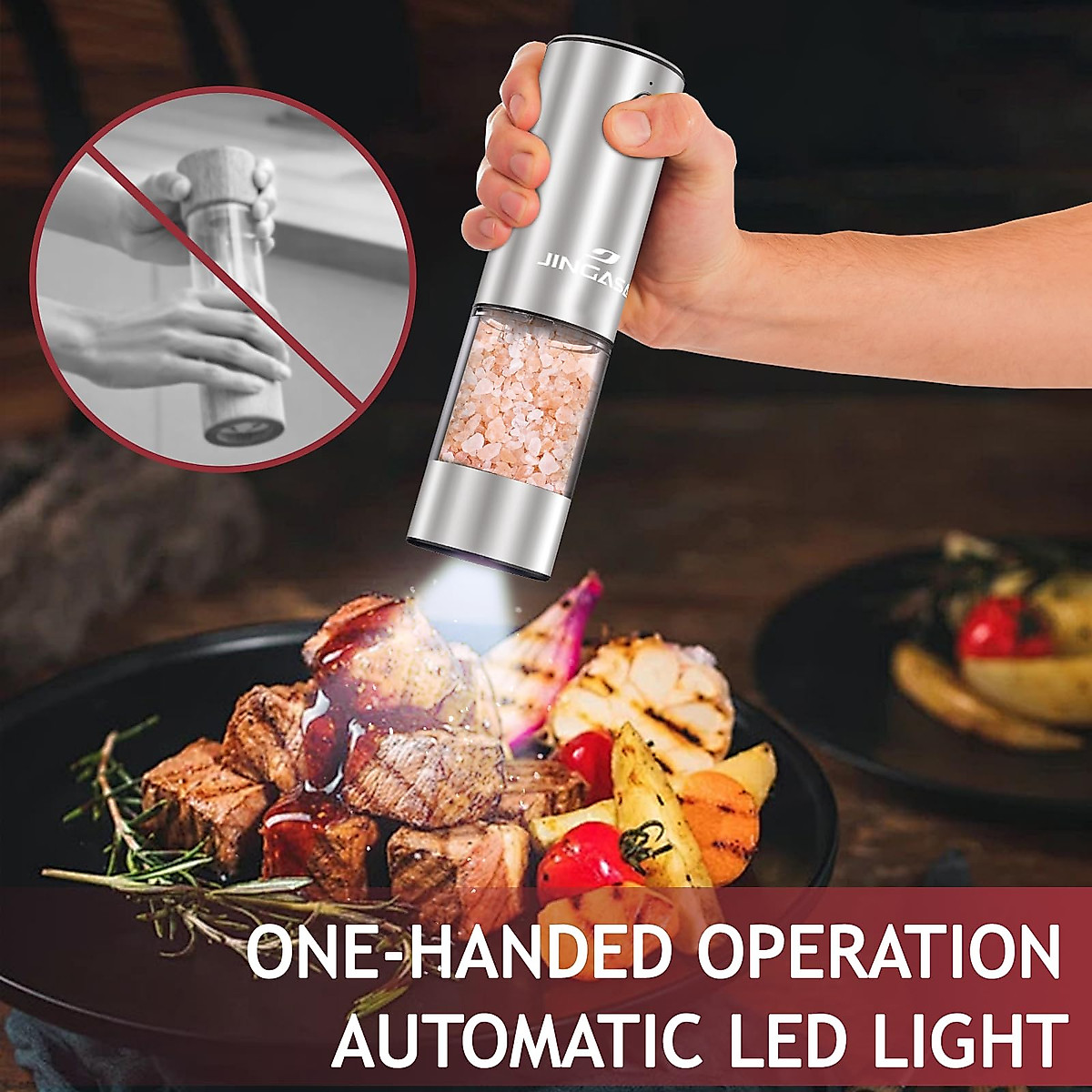 [Upgraded Larger Capacity] Electric Salt and Pepper Grinder Set with USB Charging Base, 95ml Large Capacity, Adjustable Coarseness,Stainless Steel Automatic Pepper Mill with One-Hand Operation, 2 Pack