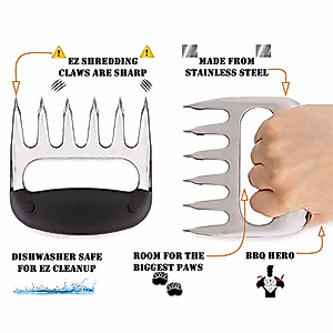 BBQFAM EZ Shredding Claws Stainless Steel Bear Claw Meat Shredders for BBQ. Perfect for shredding Pulled Pork, Poultry or just handling HOT Bulky Foods.