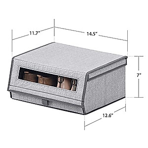 Utureal Fabric Storage Container with Clear Window and Hinged Lid, Collapsible Storage Bin Organizer for Dress, Shirt, Shoes, Boots, Clothe Toys Box for Shelf Closet, Lid Can Open after Stack up| Grey