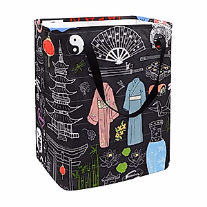 Japanese Cultures Print Collapsible Laundry Hamper, 60L Waterproof Laundry Baskets Washing Bin Clothes Toys Storage for Dorm Bathroom Bedroom