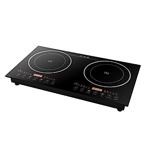 HinLIaDa Double Induction Cooktop Burner, 1200W Portable Electric Induction Cooker Touch Type Keys Dual Control Infrared Cooktop Glass Plate Electric Cooktop 8 Gear Firepower 110V