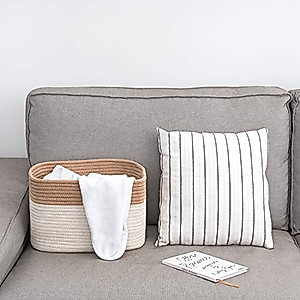 UBBCARE Set of 2 Cotton Rope Storage Baskets for shelves-15 in x 10 in x 9 in, Foldable Woven Storage Basket for Organizing,Decorative Cube Storage Bins with handles for Living Room