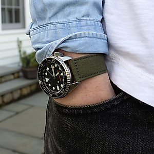 Benchmark Canvas Watch Band - Quick Release Cotton Fabric Watch Straps for Men & Women (20mm, Army Green)