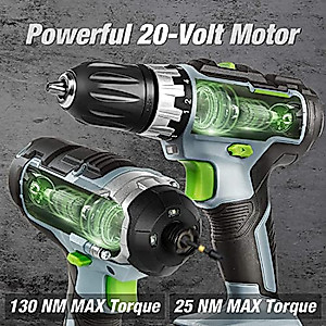 WORKPRO 20V Cordless Drill Combo Kit, Drill Driver and Impact Driver with 2x 2.0Ah Batteries and 1 Hour Fast Charger