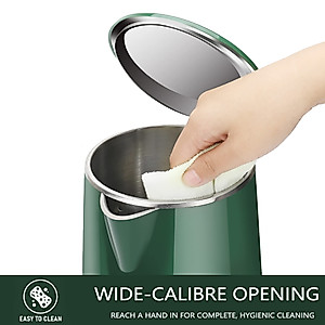 COOKTRON 1.7L Electric Kettle Quiet, Double Wall Hot Water Boiler BPA-Free, Quiet Boil and Cool Touch Tea Kettle, Cordless with Auto Shut-Off & Boil Dry Protection, 1500W Fast Boiling, dark green