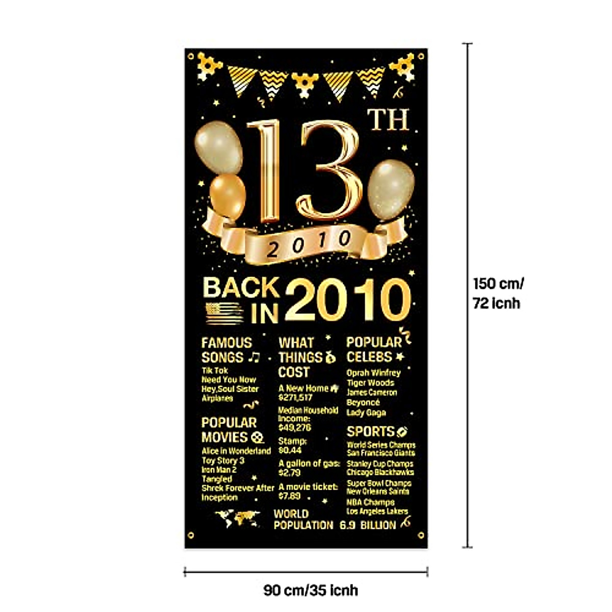 13th Birthday Door Cover Banner Decorations, Black Gold Happy 13th Birthday Door Cover Party Supplies, Large Thirteen Year Old Birthday Poster Backdrop Sign Decor