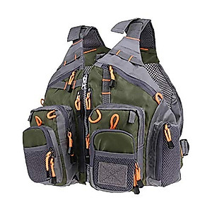Fly Fishing Vest, Fishing Safety Life Jacket for Swimming Sailing Boating Kayak Floating Multifunction Breathable Backpack for Men and Women Vest/Kayak (Army Green, with Foam)